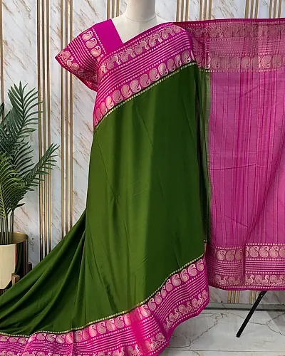 Semi Mysore Crepe (Mango & Mayuri Big Border) | Hema Style Studio