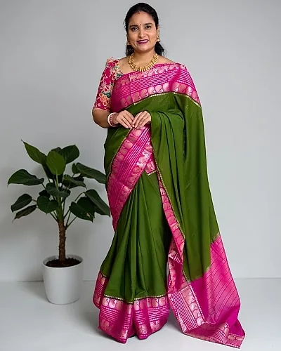 Semi Mysore Crepe (Mango & Mayuri Big Border) | Hema Style Studio